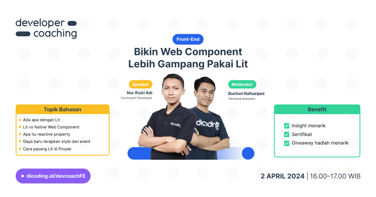 DevCoach 145 : Front-End | Bikin Web Component Lebih Gampang Pakai Lit - Dicoding Indonesia