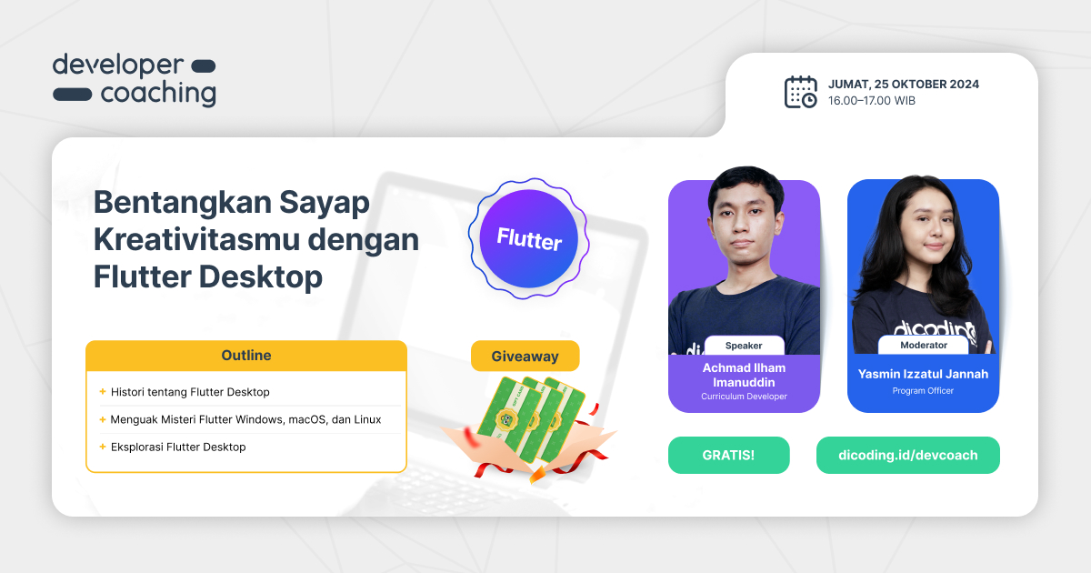 DevCoach 174: Flutter | Bentangkan Sayap Kreativitasmu dengan Flutter Desktop - Dicoding Indonesia