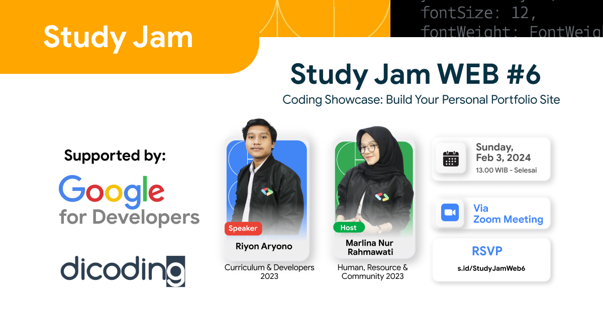 STUDY JAM WEB #6 - Coding Showcase: Building Your Personal Portfolio Site - Dicoding Indonesia