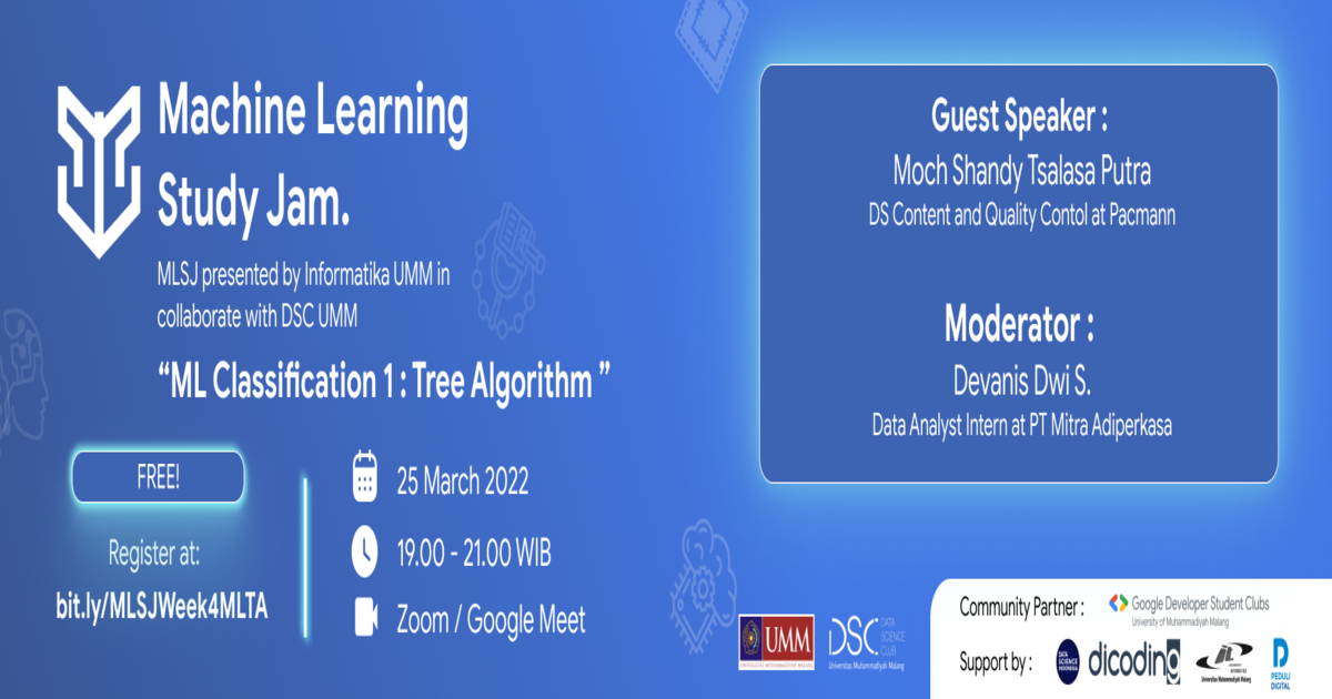 Machine Learning Study Jam ~ ML classification 1 Tree algorithm - Dicoding Indonesia