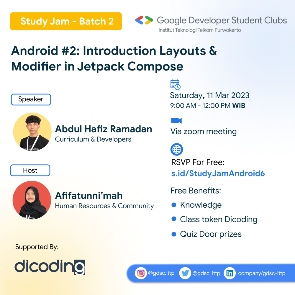Study Jam - Batch 2 Android #2: Introduction Layouts & Modifier in Jetpack Compose - Dicoding ...